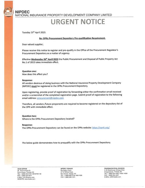 OPRs Procurement Depository Pre-qualification Requirement – NIPDEC